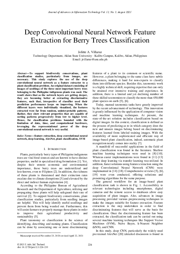 Pdf Deep Convolutional Neural Network Feature Extraction For Berry
