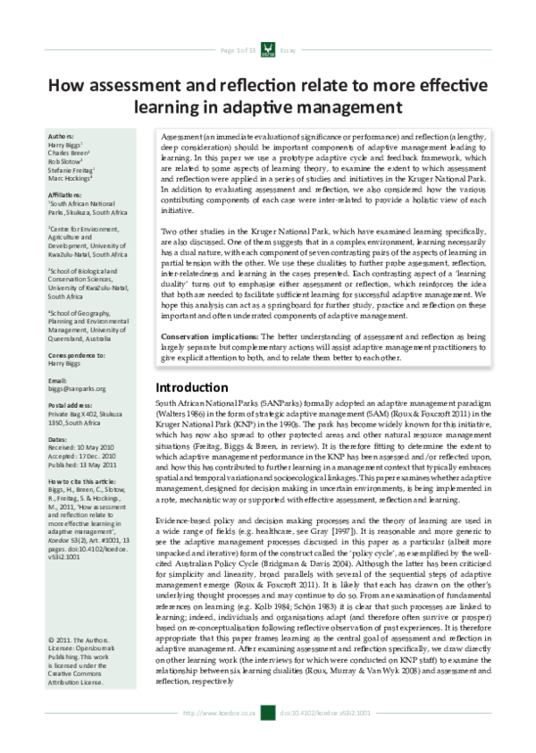 (PDF) How assessment and reflection relate to more effective learning ...