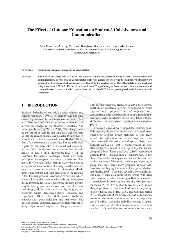 (PDF) The Effect of Outdoor Education on Students’ Cohesiveness and ...