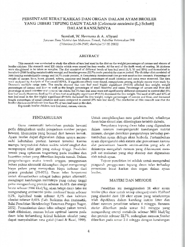 (PDF) Persentase Berat Karkas dan Organ dalam Ayam Broiler yang Diberi ...