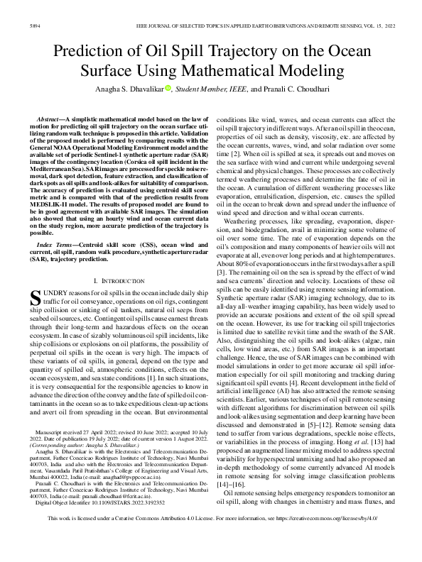 Pdf Prediction Of Oil Spill Trajectory On The Ocean Surface Using Mathematical Modeling