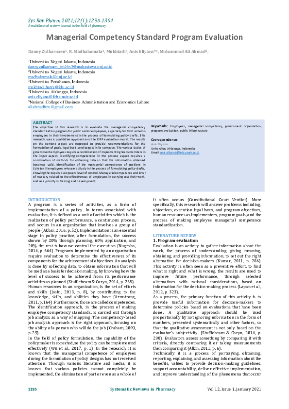 (PDF) Managerial Competency Standard Program Evaluation