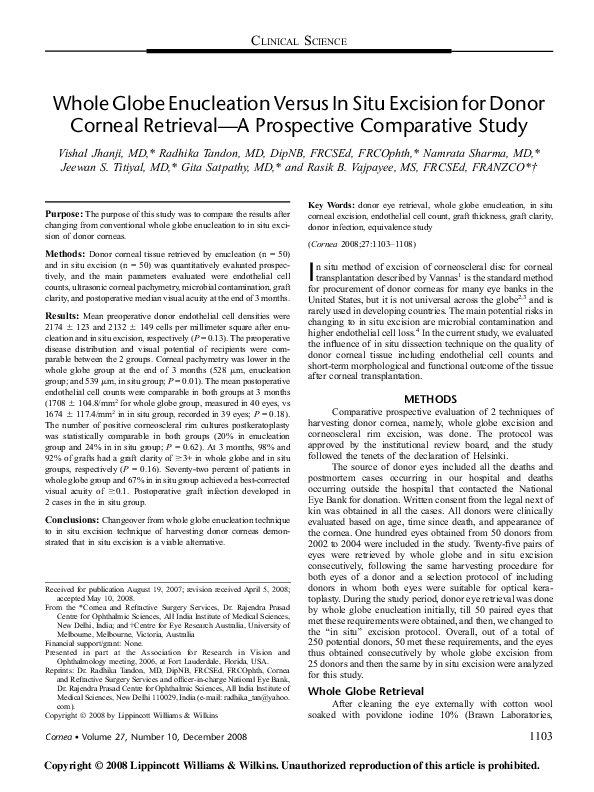 (PDF) Whole Globe Enucleation Versus In Situ Excision for Donor Corneal ...