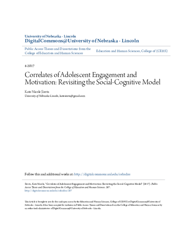 (PDF) Correlates of Adolescent Engagement and Motivation: Revisiting ...