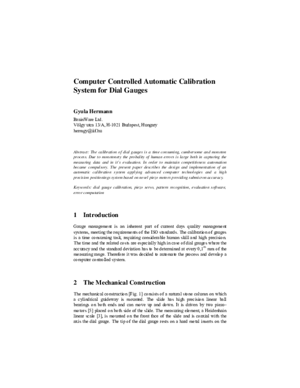 (PDF) Computer Controlled Automatic Calibration System for Dial Gauges