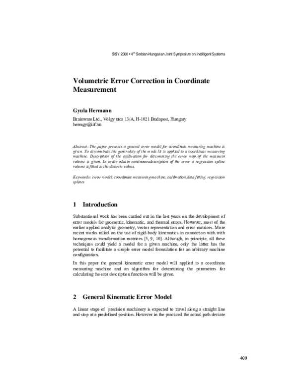 (PDF) Error Correction in 3D Coordinate Measurement | Gyula Hermann ...