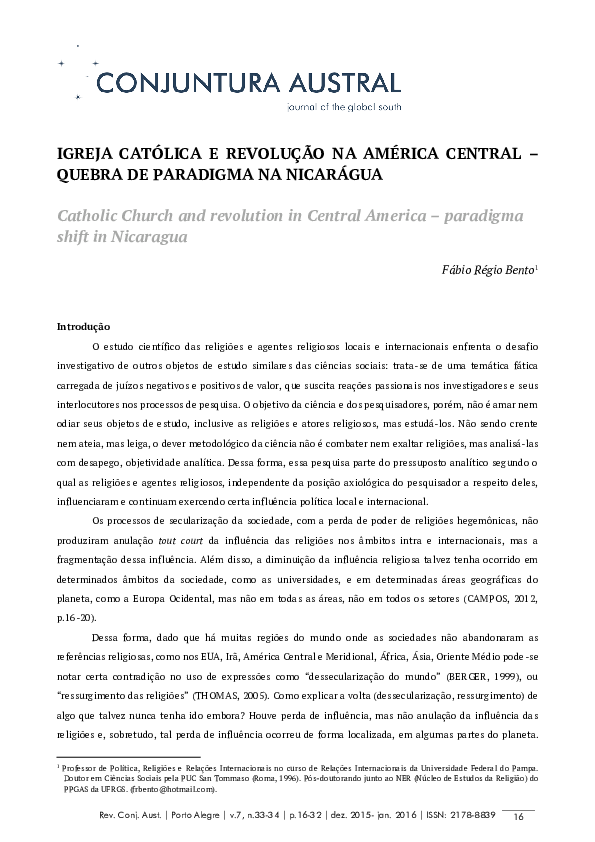Pdf Igreja Católica E Revolução Na América Central Quebra De