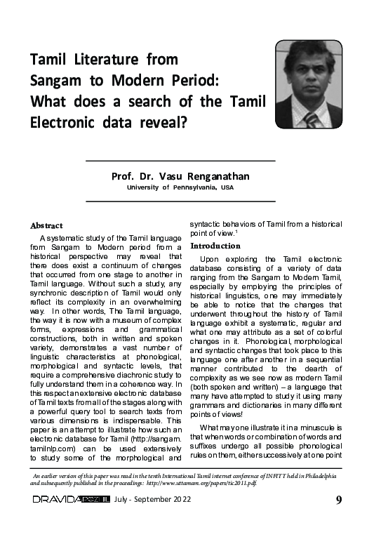 (PDF) Tamil Literature from Sangam to Modern Period: What does a search ...