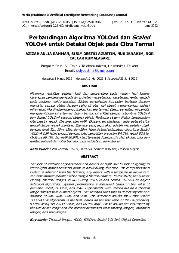(PDF) Perbandingan Algoritma YOLOv4 dan Scaled YOLOv4 untuk Deteksi ...