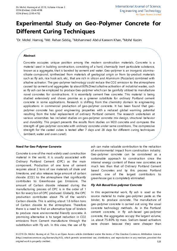 (PDF) Experimental Study on Geo-Polymer Concrete for Different Curing ...