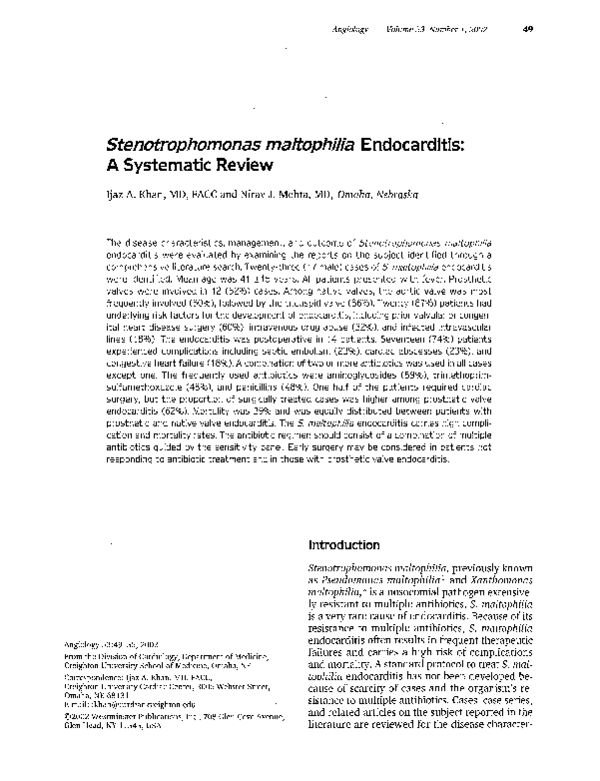 (PDF) Stenotrophomonas maltophilia Endocarditis: A Systematic Review