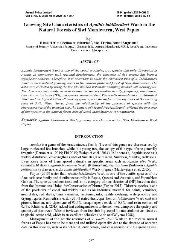 (PDF) Growing Site Characteristics of Agathis labillardieri Warb in the ...