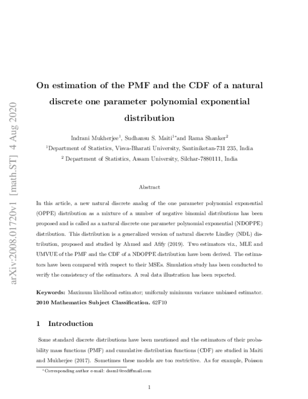 (PDF) On estimation of the PMF and the CDF of a natural discrete one ...