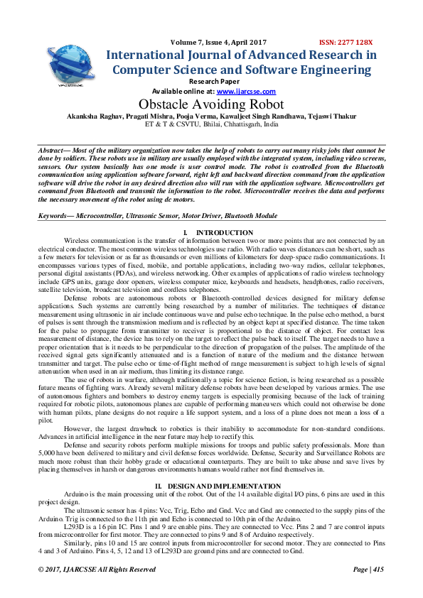 (PDF) Obstacle Avoiding Robot