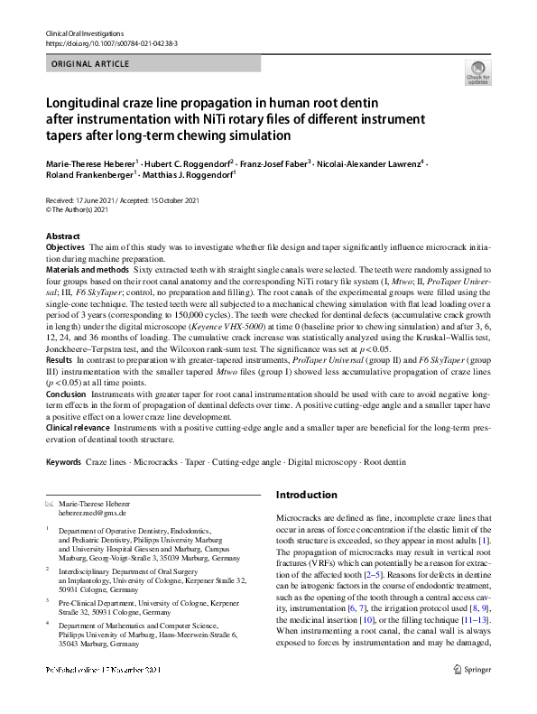 Pdf Longitudinal Craze Line Propagation In Human Root Dentin After Instrumentation With Niti