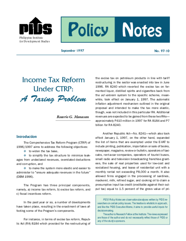 (PDF) Income Tax Reform under CTRP: A Taxing Problem