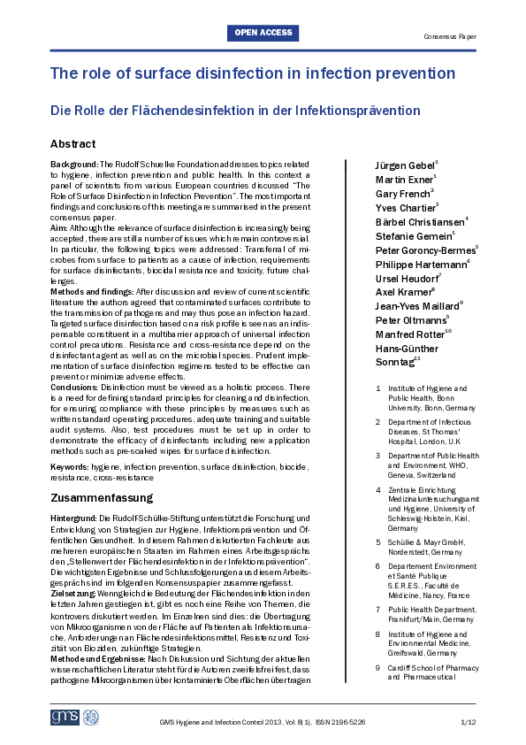 (PDF) The role of surface disinfection in infection prevention | Martin ...
