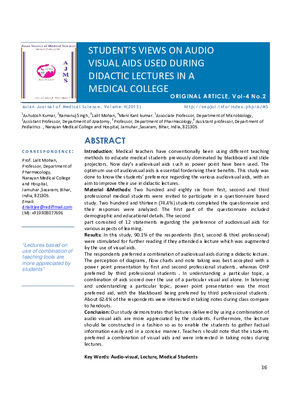 (PDF) Students’ views on audio visual aids used during didactic ...