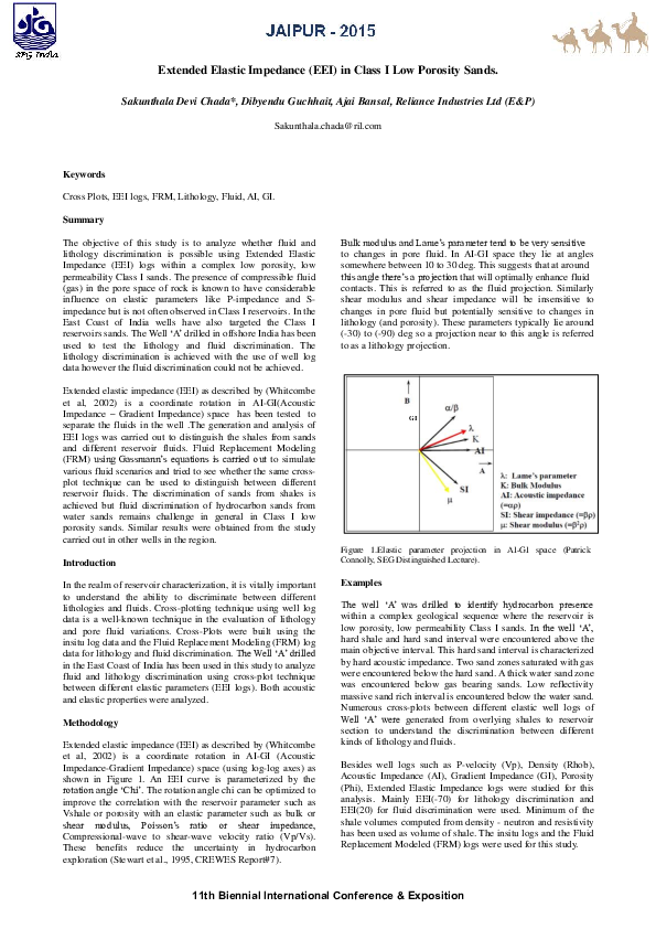 (PDF) Extended Elastic Impedance ( EEI ) in Class I Low Porosity Sands | Dibyendu Guchhait ...