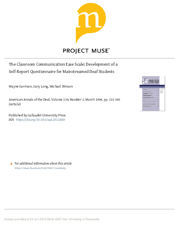 (PDF) The Classroom Communication Ease Scale: Development of a Self ...