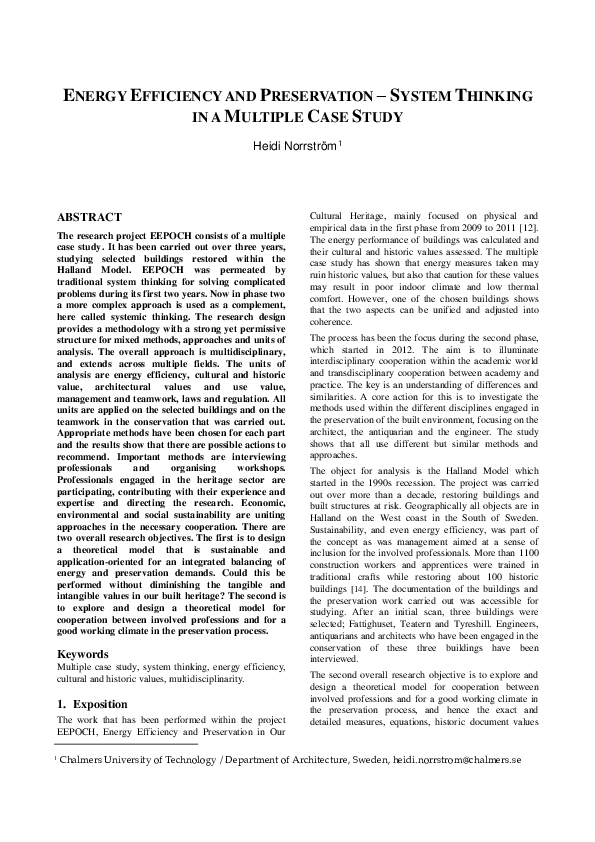 (PDF) Energy efficiency and preservation. System thinking in a multiple ...