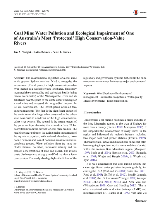 (PDF) Coal Mine Water Pollution and Ecological Impairment of One of ...