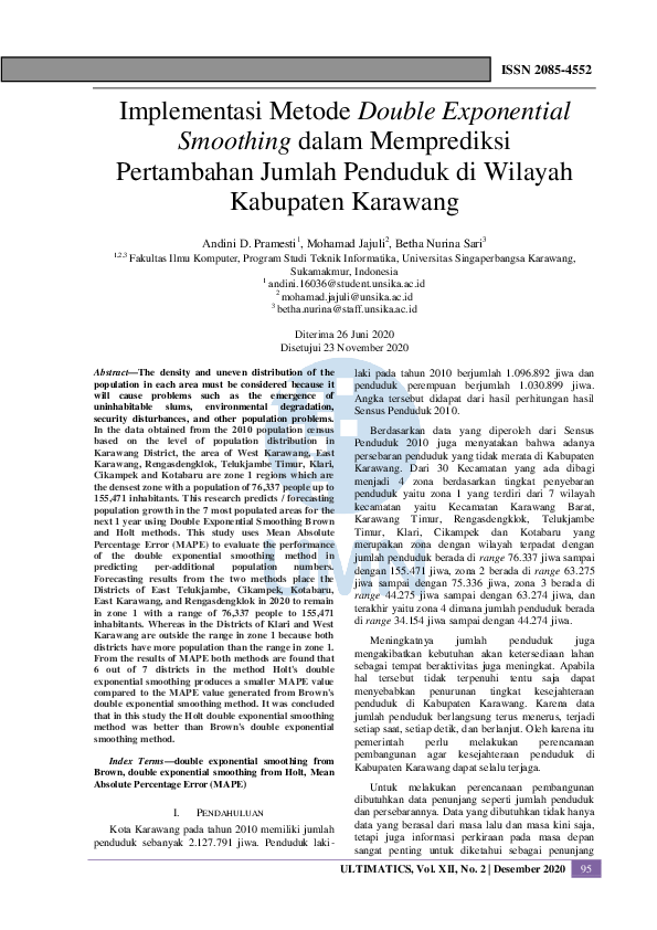 (PDF) Implementasi Metode Double Exponential Smoothing dalam Memprediksi Pertambahan Jumlah ...