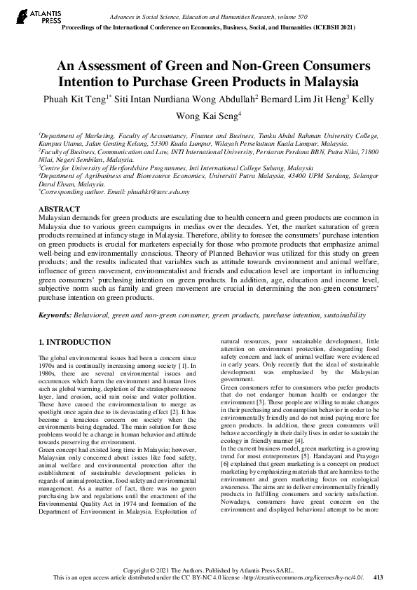 (PDF) An Assessment of Green and Non-Green Consumers Intention to ...