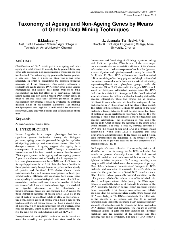 (PDF) Taxonomy of Ageing and Non-Ageing Genes by Means of General Data ...