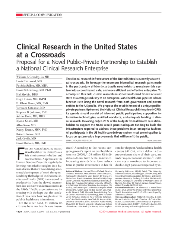(PDF) Clinical Research in the United States at a Crossroads | Harold ...