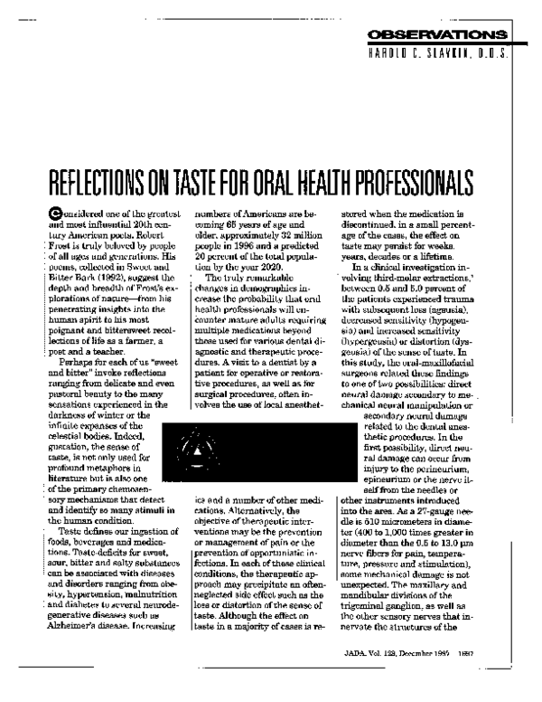 (PDF) Reflections on taste for oral health professionals