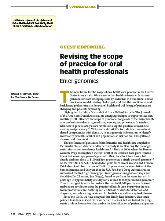 (PDF) Revising the scope of practice for oral health professionals ...