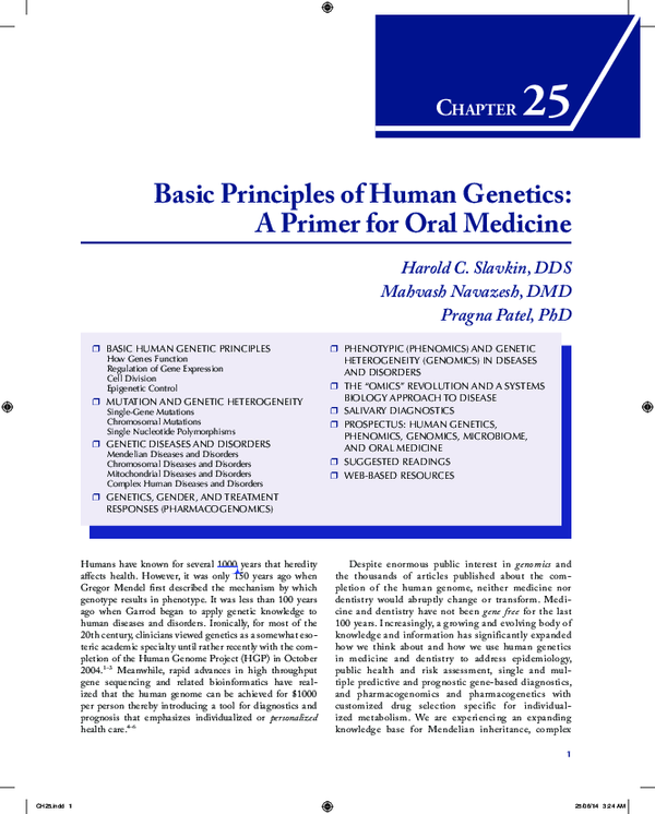 (PDF) Basic principles of human genetics: a primer for oral medicine