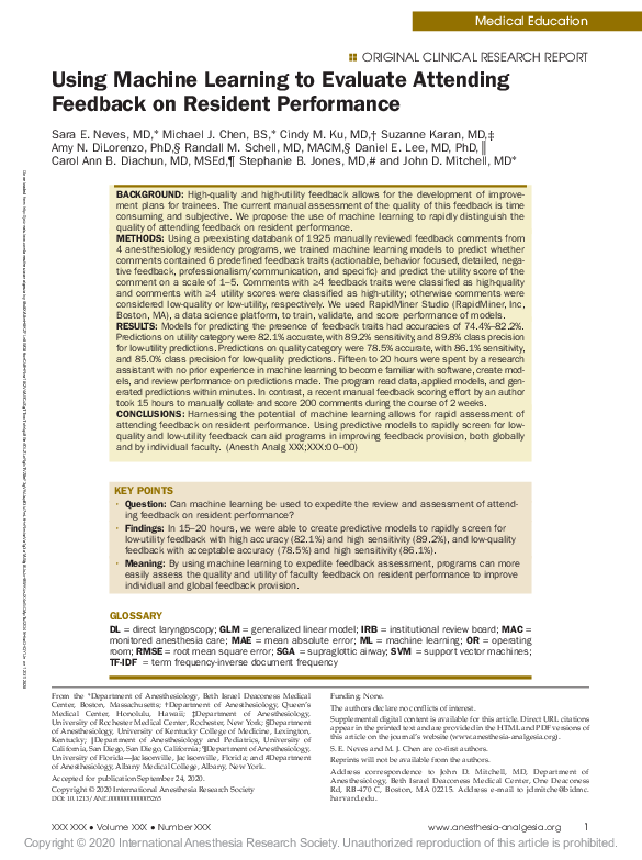 (PDF) Using Machine Learning to Evaluate Attending Feedback on Resident ...
