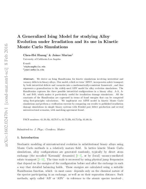 (PDF) A generalized Ising model for studying alloy evolution under irradiation and its use in ...