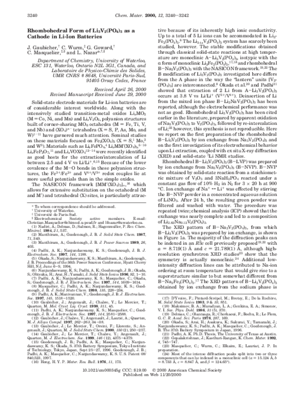 (PDF) Rhombohedral Form of Li3V2(PO4)3 as a Cathode in Li-Ion Batteries