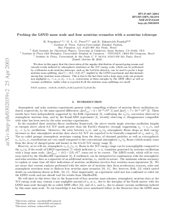 (PDF) Probing the LSND mass scale and four neutrino scenarios with a ...