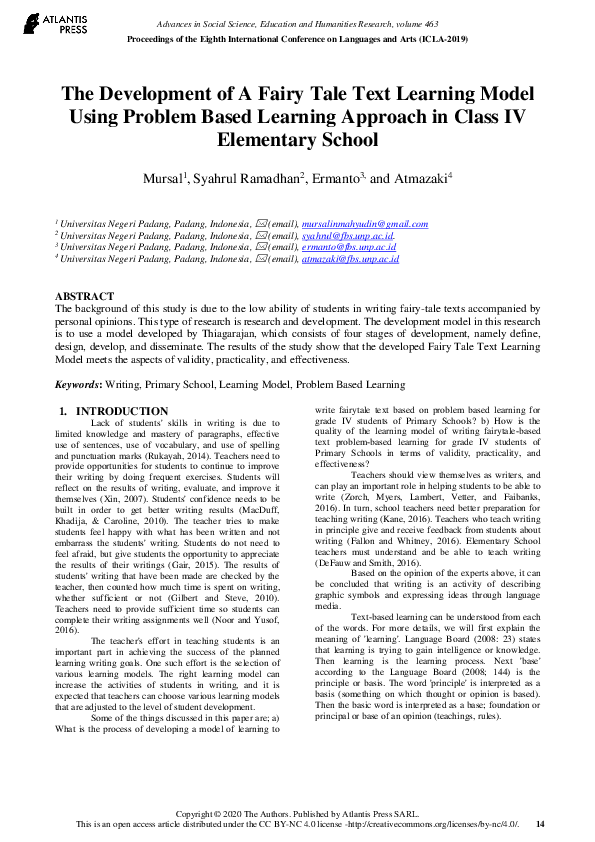 (PDF) The Development of A Fairy Tale Text Learning Model Using Problem Based Learning Approach ...