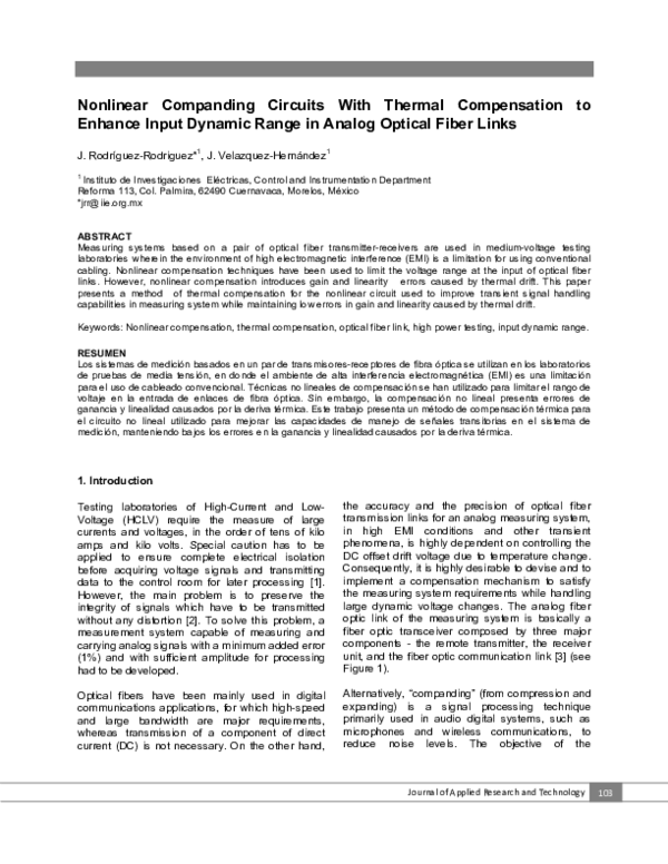 Pdf Nonlinear Companding Circuits With Thermal Compensation To Enhance Input Dynamic Range In