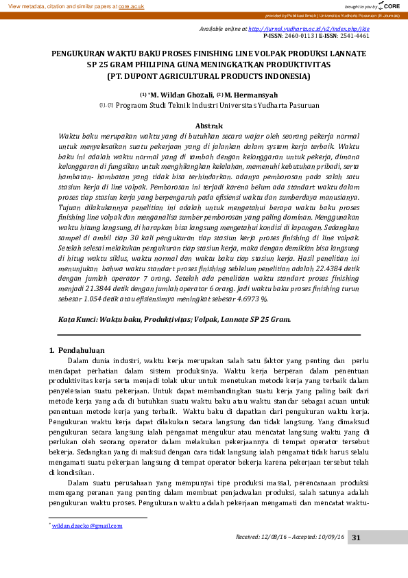 (PDF) Pengukuran Waktu Baku Proses Finishing Line Volpak Produksi ...
