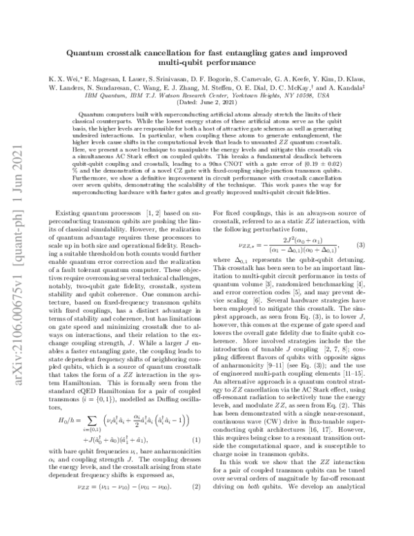 Pdf Quantum Crosstalk Cancellation For Fast Entangling Gates And Improved Multi Qubit