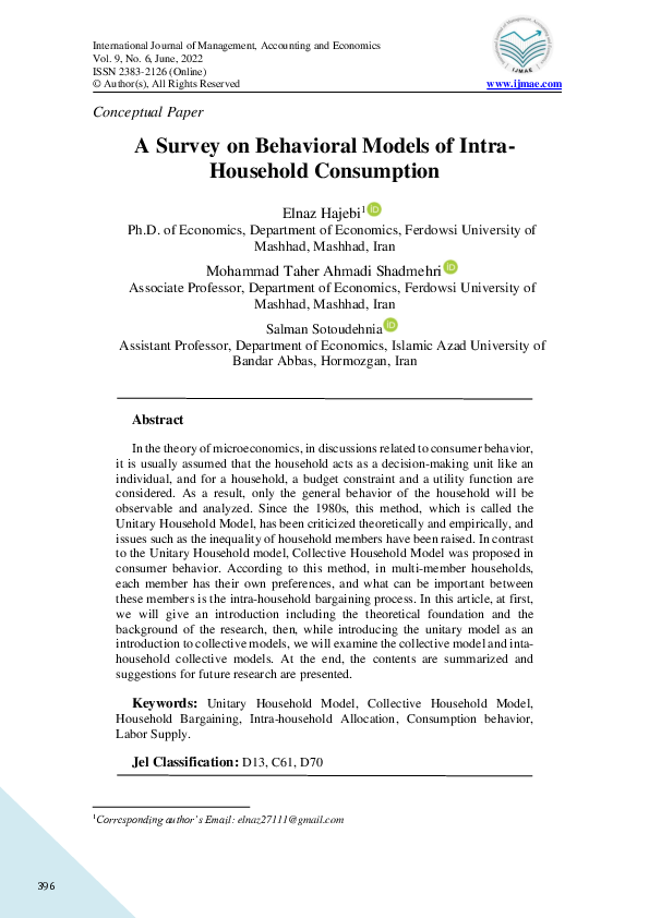 (PDF) A Survey on Behavioral Models of Intra-Household Consumption