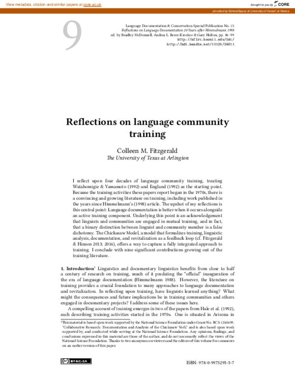 (PDF) Reflections on language community training