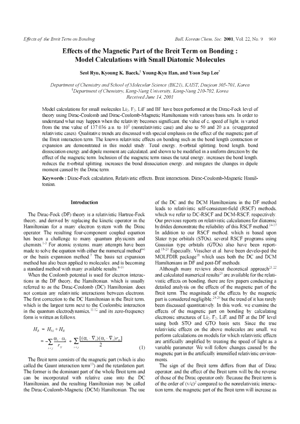 (PDF) Effects of the Magnetic Part of the Breit Term on Bonding: Model ...