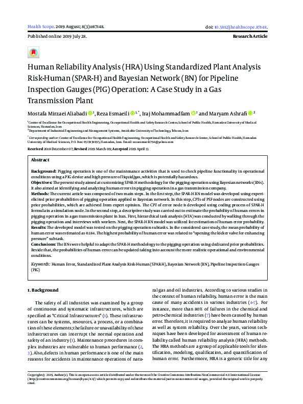 (PDF) Human Reliability Analysis (HRA) Using Standardized Plant Analysis Risk-Human (SPAR-H) and ...