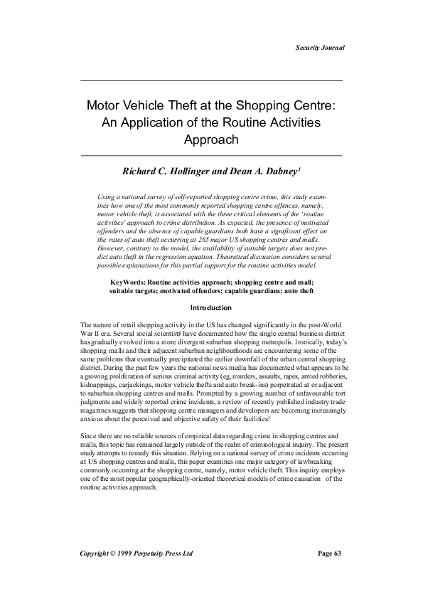 (PDF) Motor Vehicle Theft at the Shopping Centre: An Application of the ...