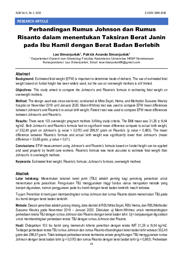 (PDF) Perbandingan Rumus Johnson Dan Rumus Risanto Dalam Menentukan ...