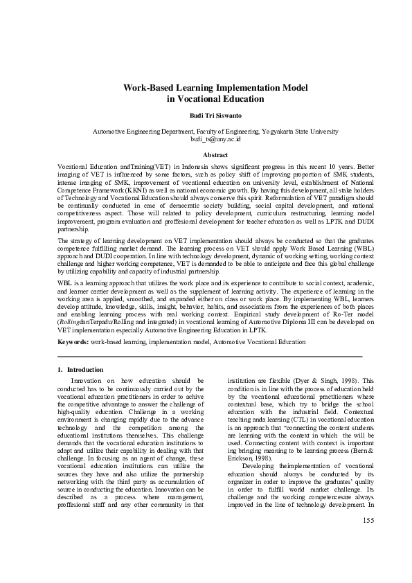 (PDF) Work-Based Learning Implementation Model in Vocational Education