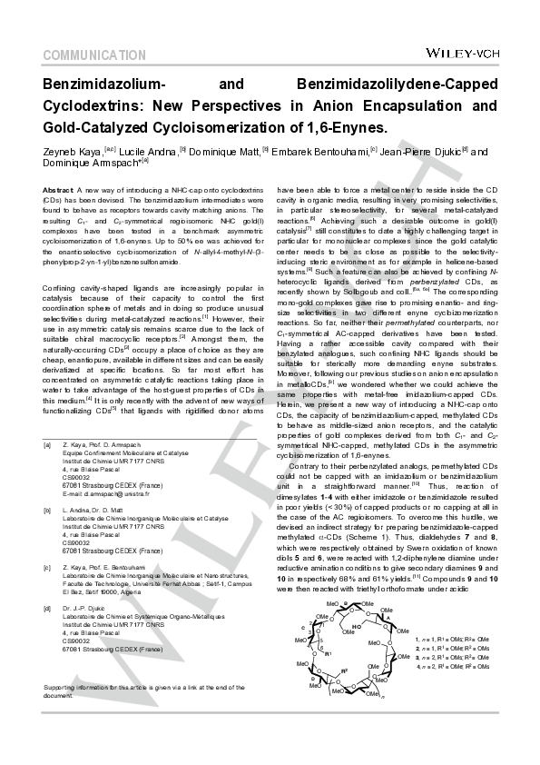 (PDF) Benzimidazolium‐ and Benzimidazolilydene‐Capped Cyclodextrins ...