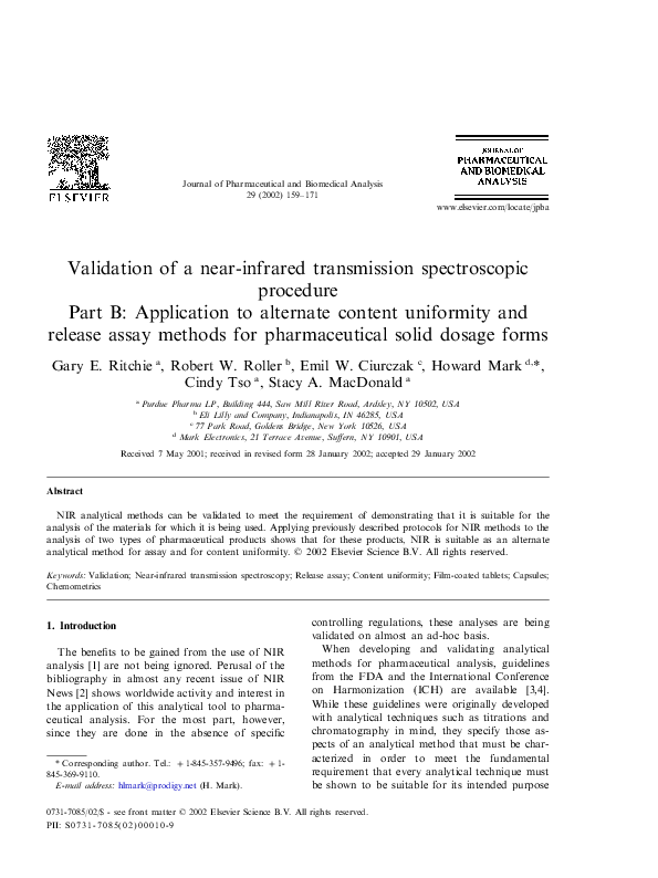 (PDF) Validation of a near-infrared transmission spectroscopic procedure